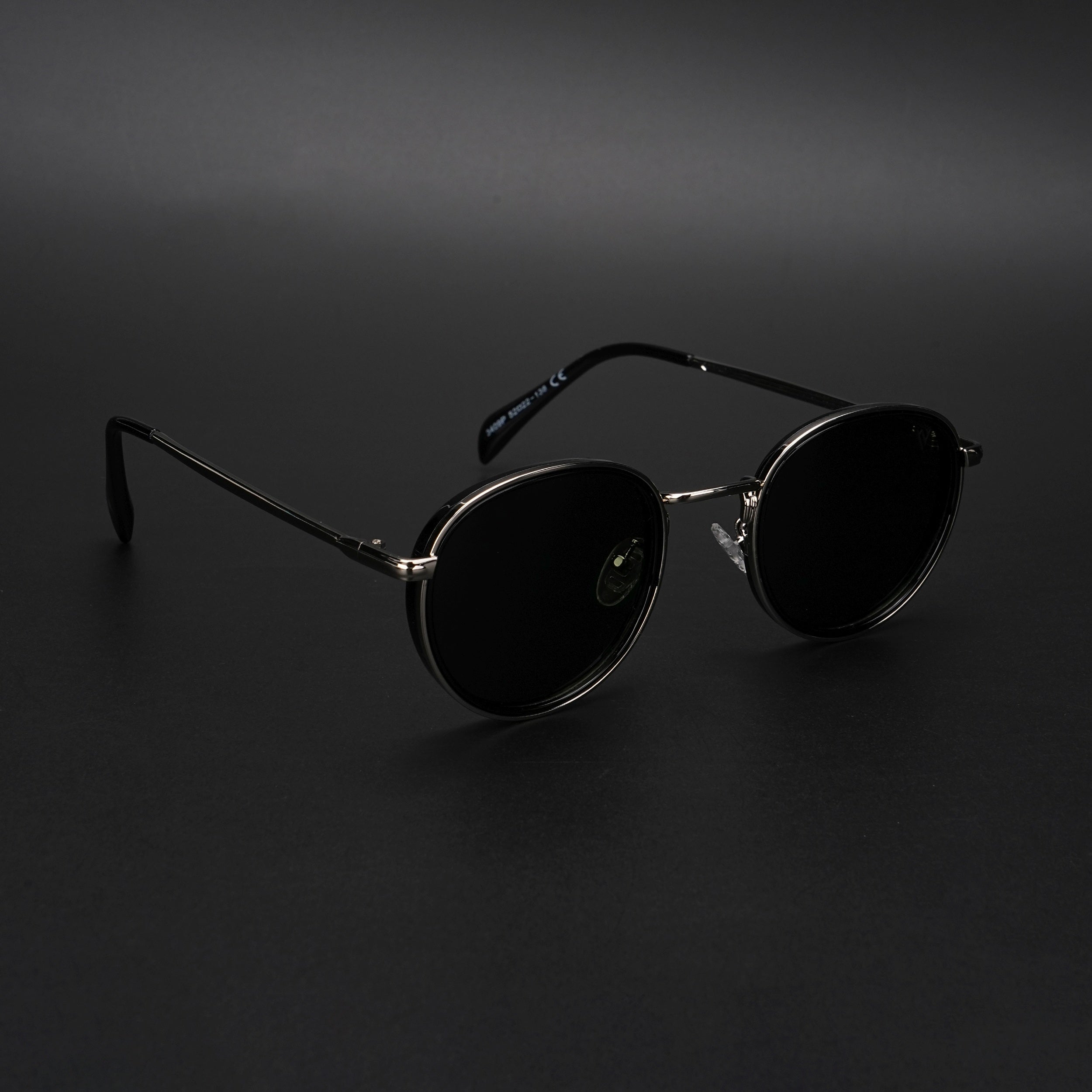 Round Polarized Sunglasses Green Lens Silver Frame PMG5856