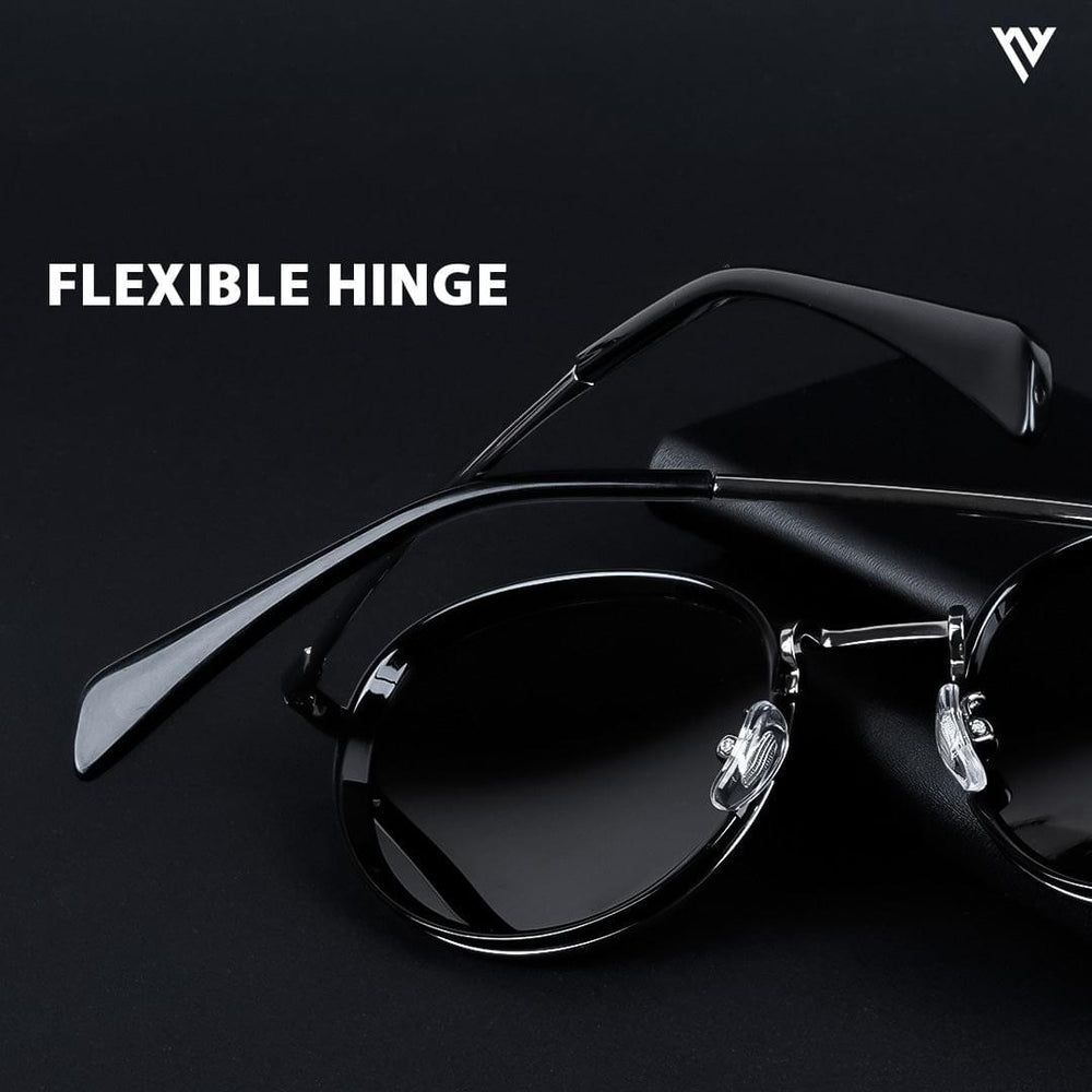 Voyage Exclusive Black and Silver Polarized Round Sunglasses for Men