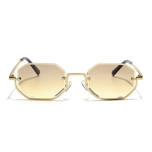 Facet | Light Brown & Clear Hexagonal Sunglasses | Golden Frame - MG75