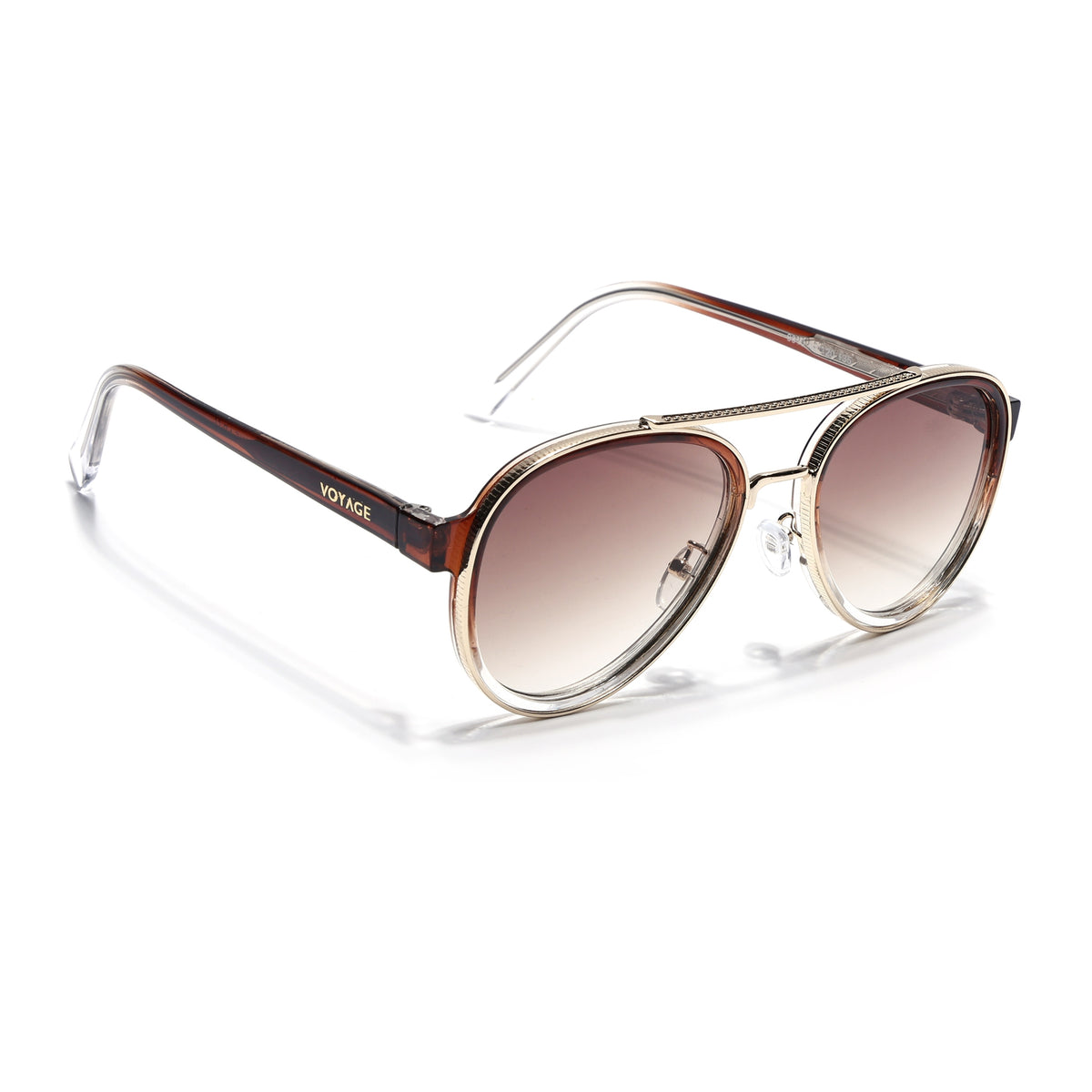 Signature Aviator | Golden & Brown Sunglasses | Brown & Clear Lens - M