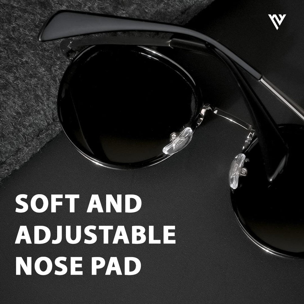 Voyage Exclusive Black and Silver Polarized Round Sunglasses for Men