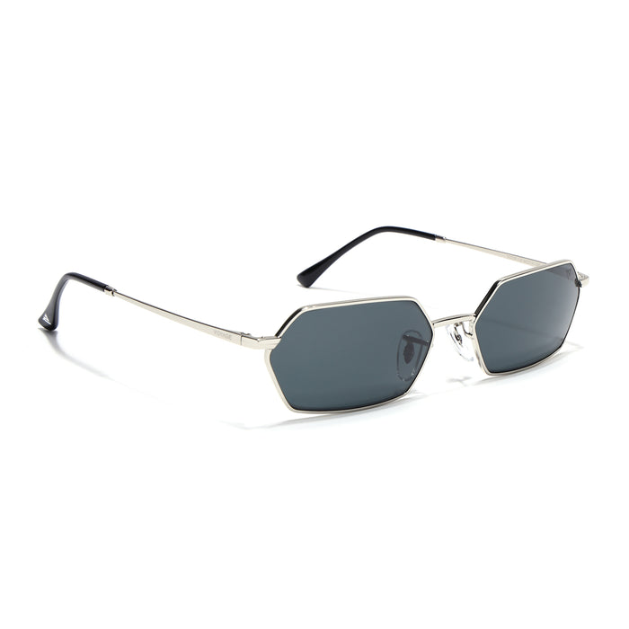 Hexagonal Sunglasses for Men & Women (Black Lens | Silver Frame - MG76